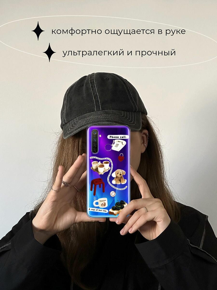 Чехол на Realme 5 Pro / Реалми 5 Про с принтом "Phone call", прозрачный — фото 1