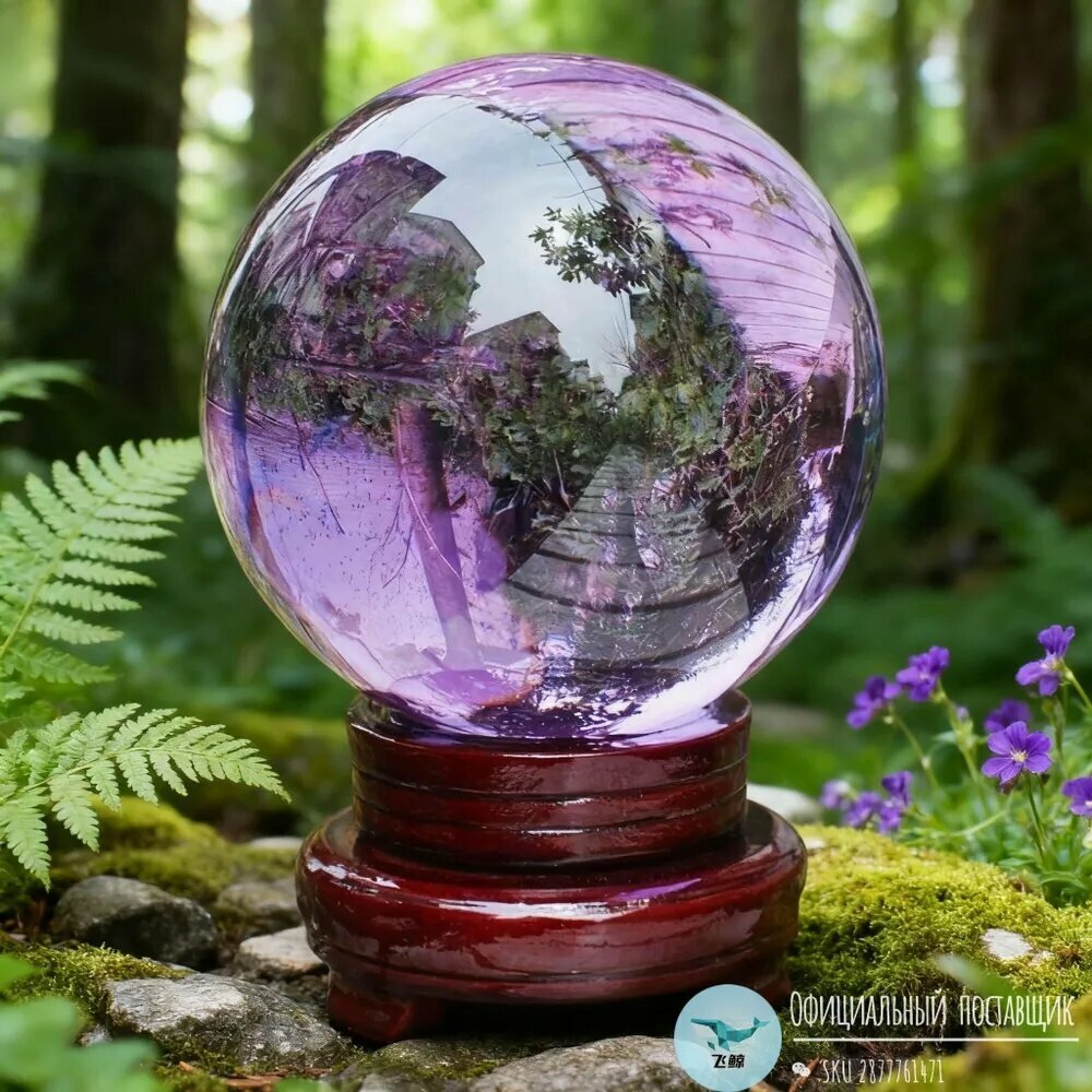 Фиолетовый хрустальный шар магический, для декора, гадания и медитации с подставкой - 150 мм