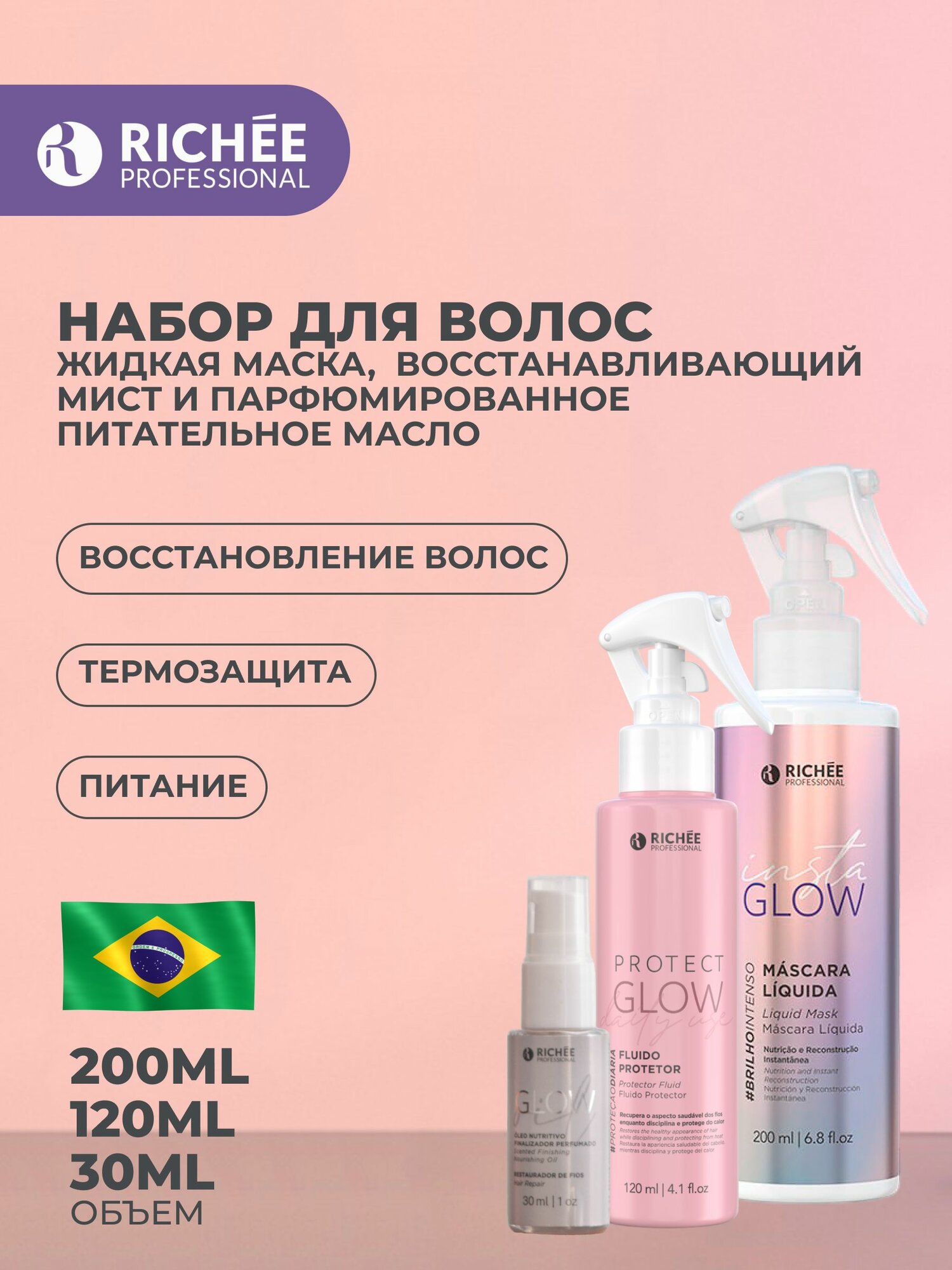 Richee Professional Glow Набор: Жидкая маска + Восстанавливающий Флюид+Парфюм. масло