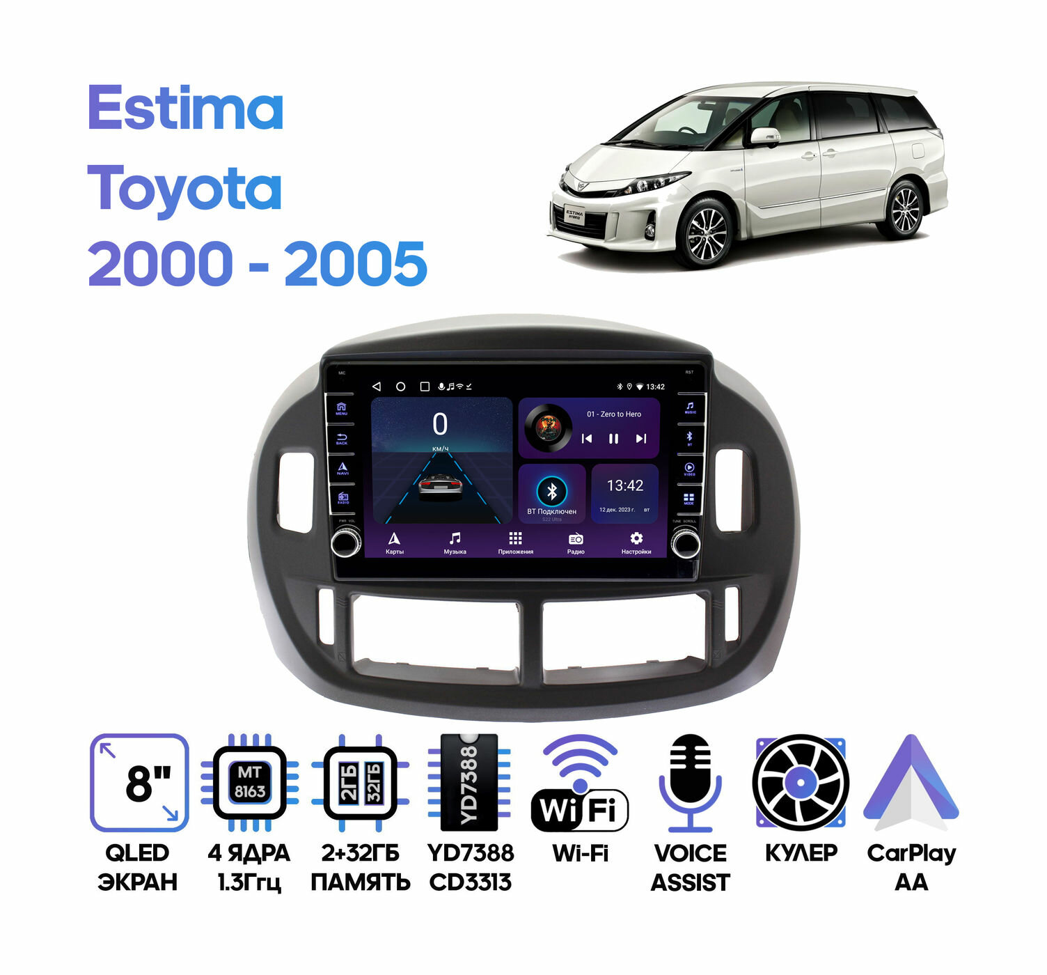 Штатная магнитола Toyota Estima 2000 - 2005 / Android 9, 9 дюймов, WiFi, 2/32GB, 4 ядра