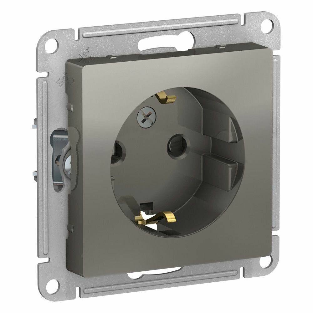 Розетка с/з со шторками 16А, механизм Сталь AtlasDesign