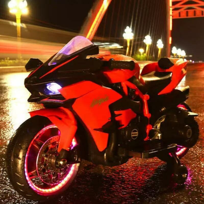 Детский электромотоцикл H2R, детский двухколесный мотоцикл на батарейках, колеса с подсветкой