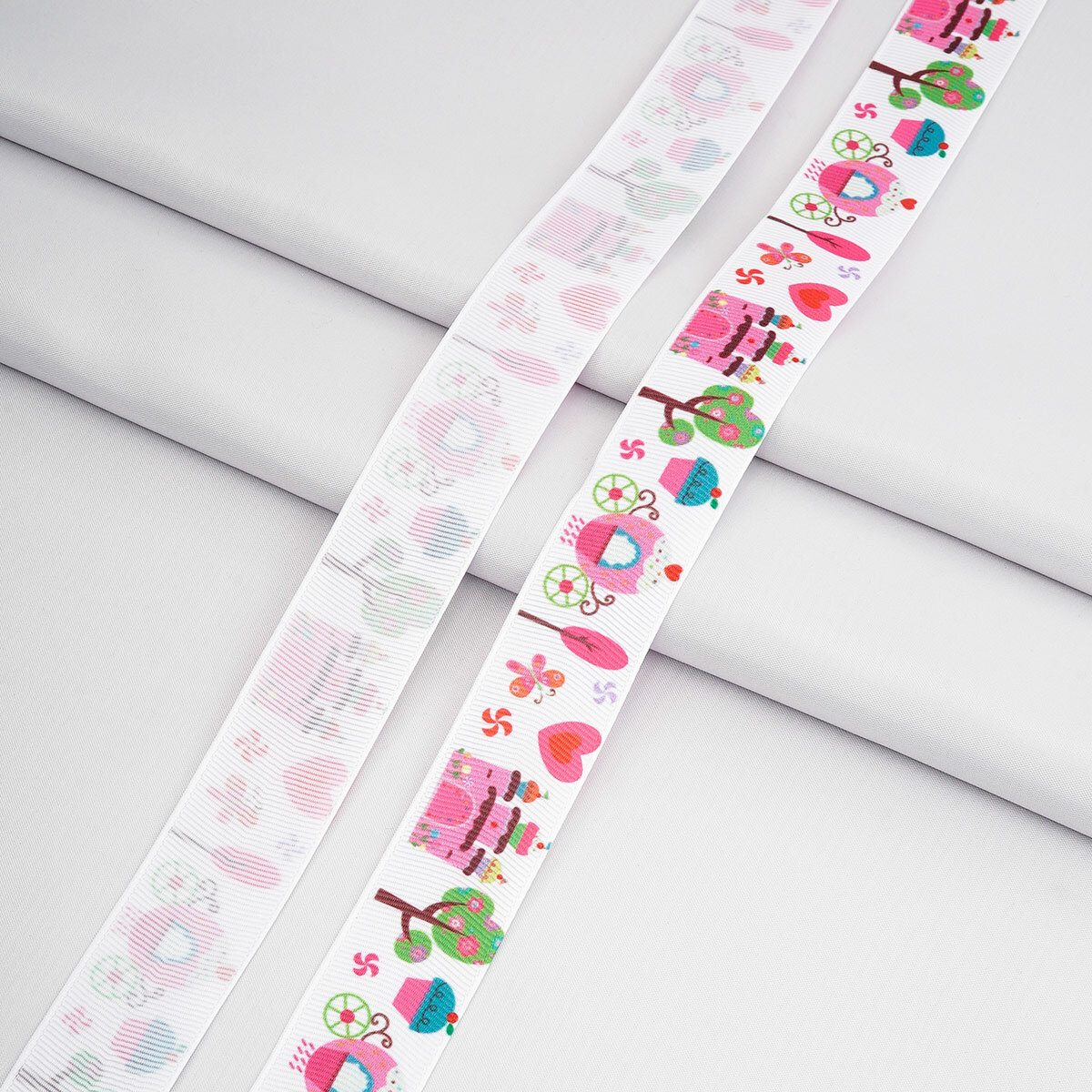 Лента декоративная, упаковочная, репсовая, 2,5 см х 22,5 м, разноцветная с узором