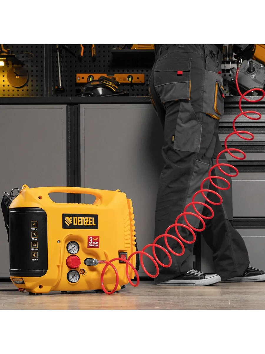 Компрессор воздушный DL1300, 10 бар, 1,3 кВт, DENZEL, 58011