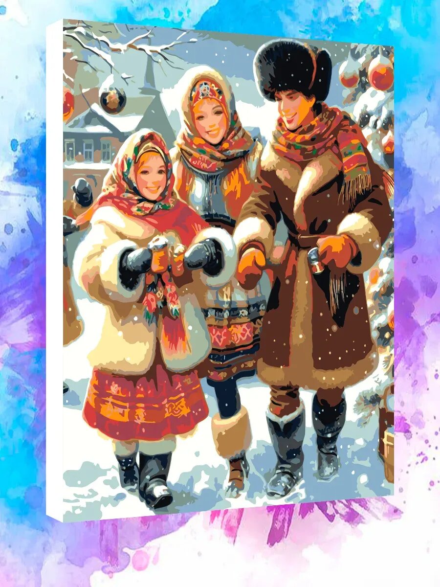 Картина по номерам Зима на Руси Новый Год Рождество