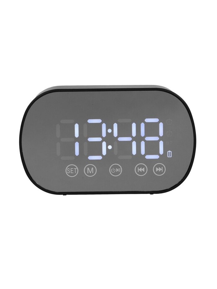 Часы-будильник электронные, колонка, USB, Bluetooth, карта памяти, чёрный