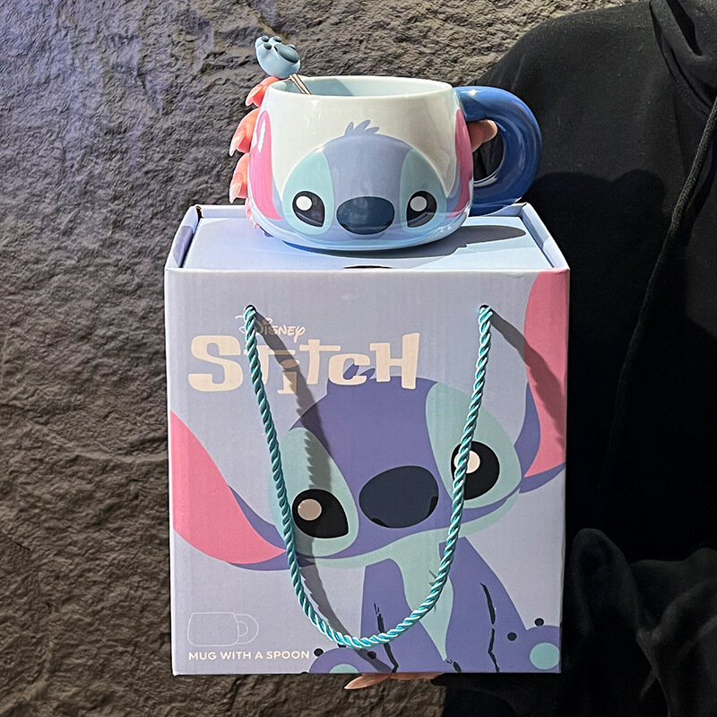 Кружка "Kawaii Disney Stitch", с ложкой и керамическая, 500мл, для всех любителей Disney