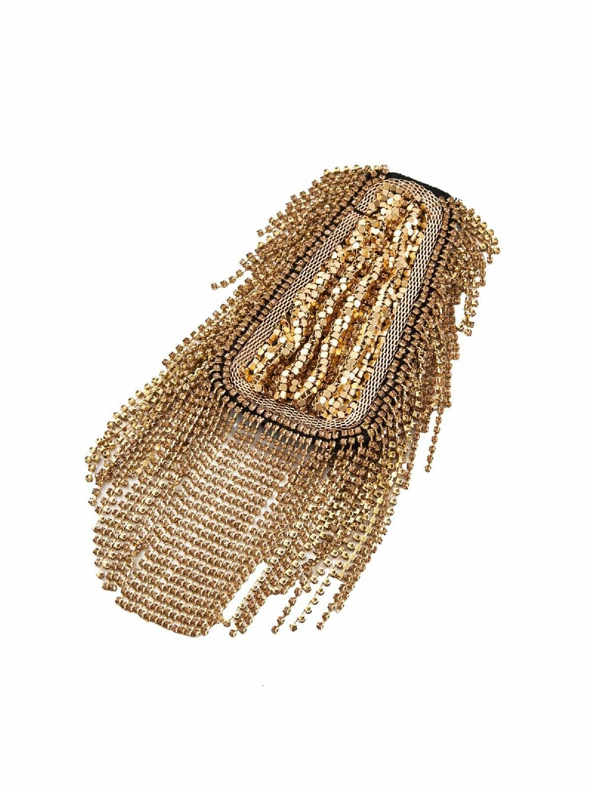 Панк-погоны с цепями и стразами, Золото - 1 штука