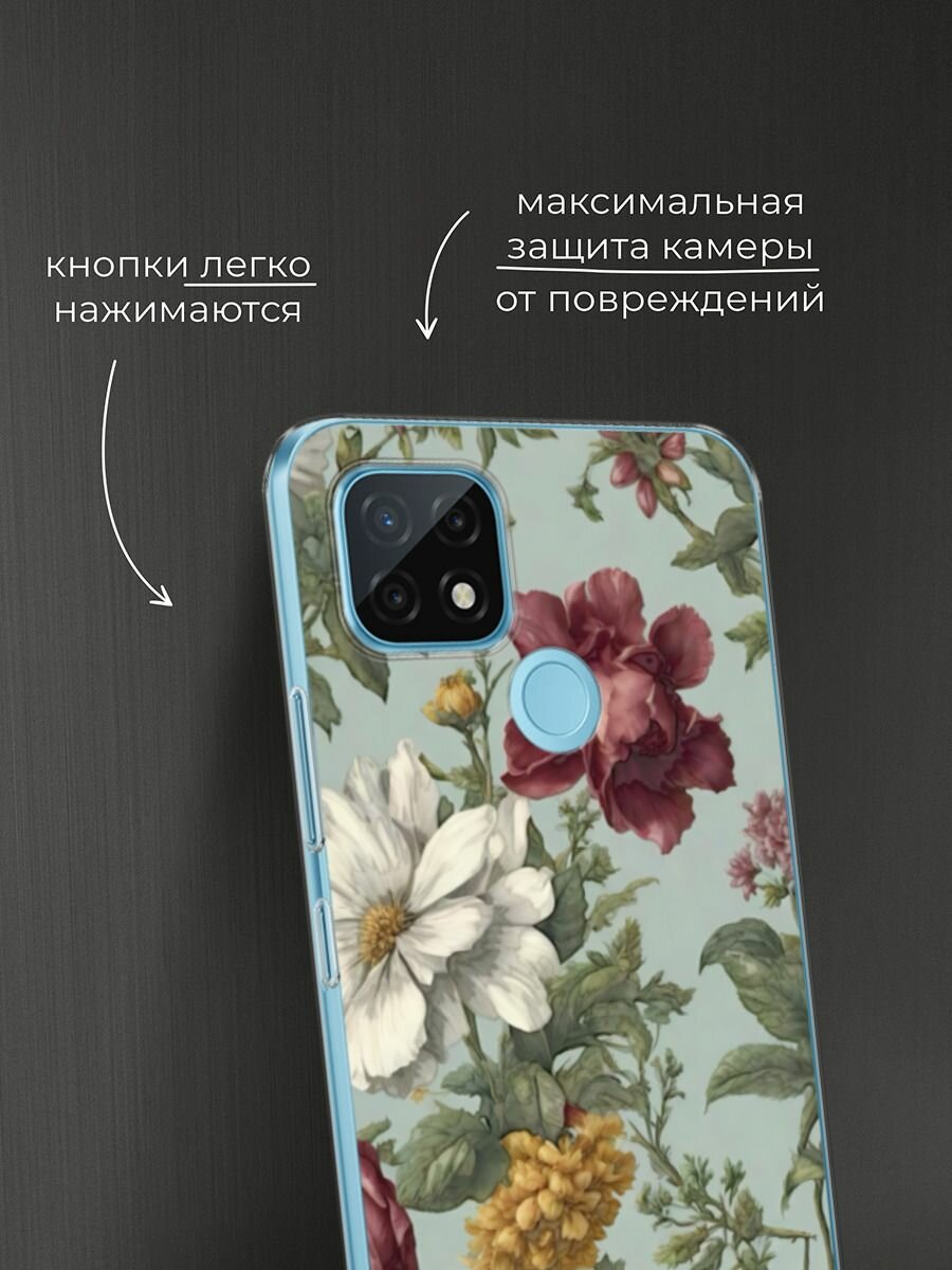 Чехол на Realme C21 / Реалми С21 с принтом Акварельные красные цветы — фото 1