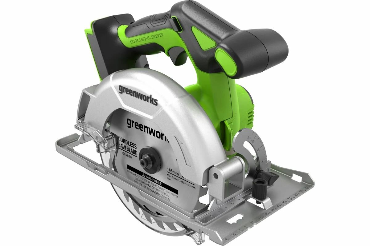 Дисковая пила аккумуляторная GreenWorks GD24CS165, 24В, б/щет, 165х20мм, 4800 об/мин, рез 57 мм, без АКБ и ЗУ 1501607