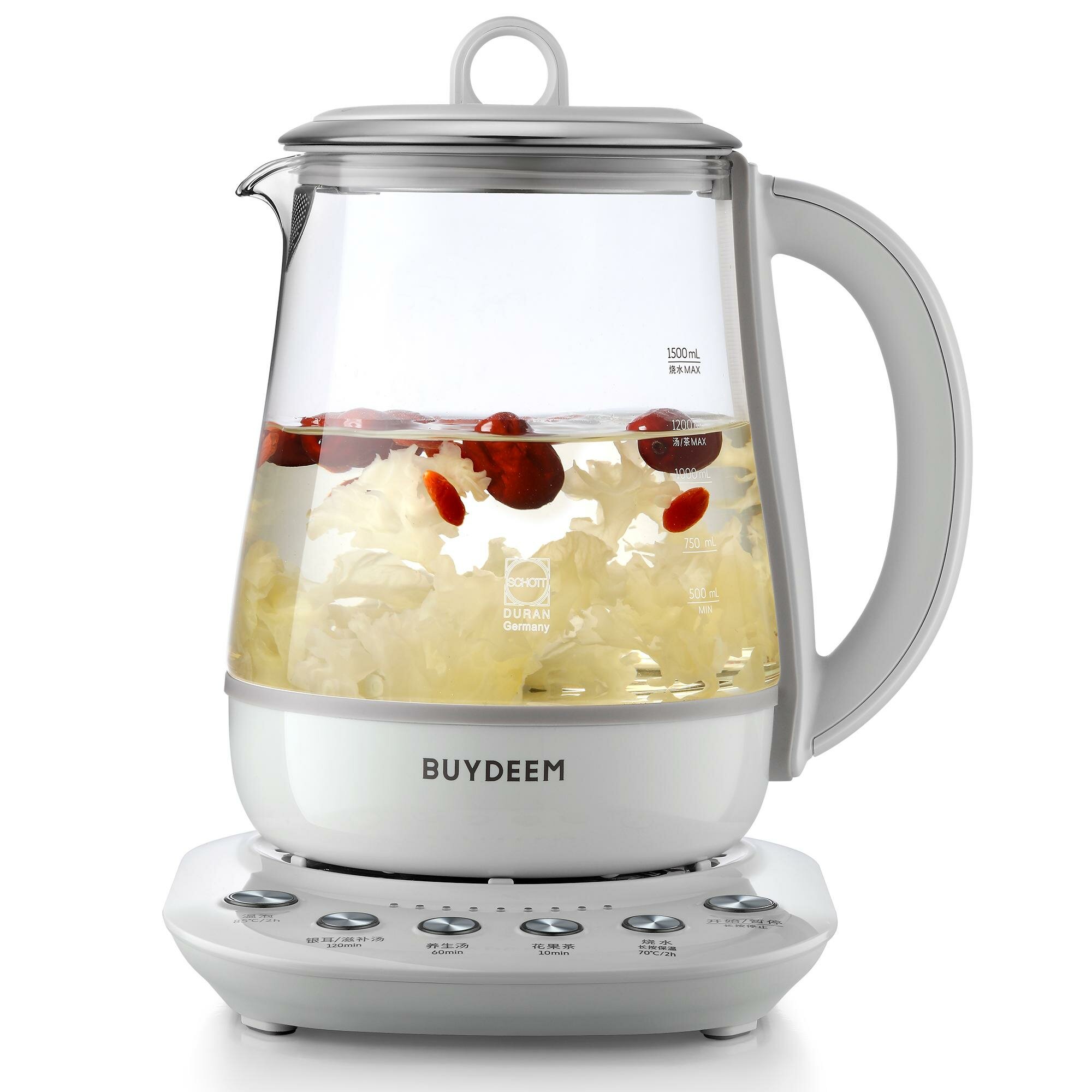 Электрический чайник BUYDEEM K118 многофункциональный бесшумный, серебристый, цвет: raw white