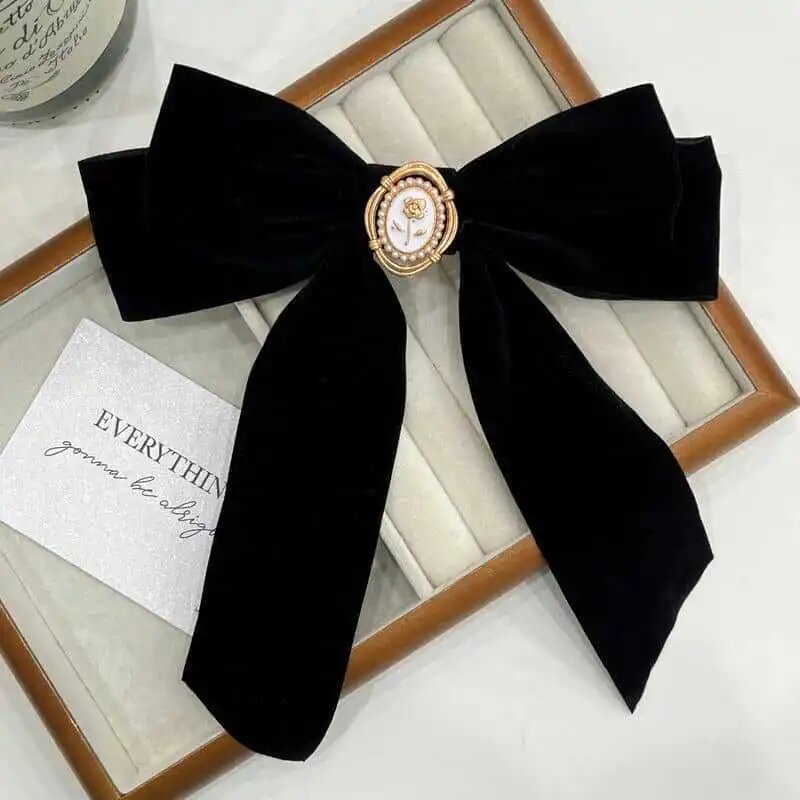 MOONBIFFY Черный бархатный бант для волос B