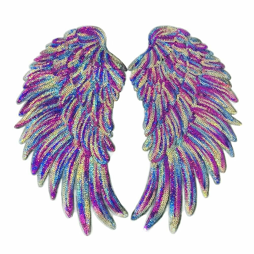 Пайеточные нашивки крылья для одежды и аксессуаров, блестящие аппликации на одежду, декоративные крылья из пайеток для творчества и праздника, 26х13 см, 7 цветов на выбор