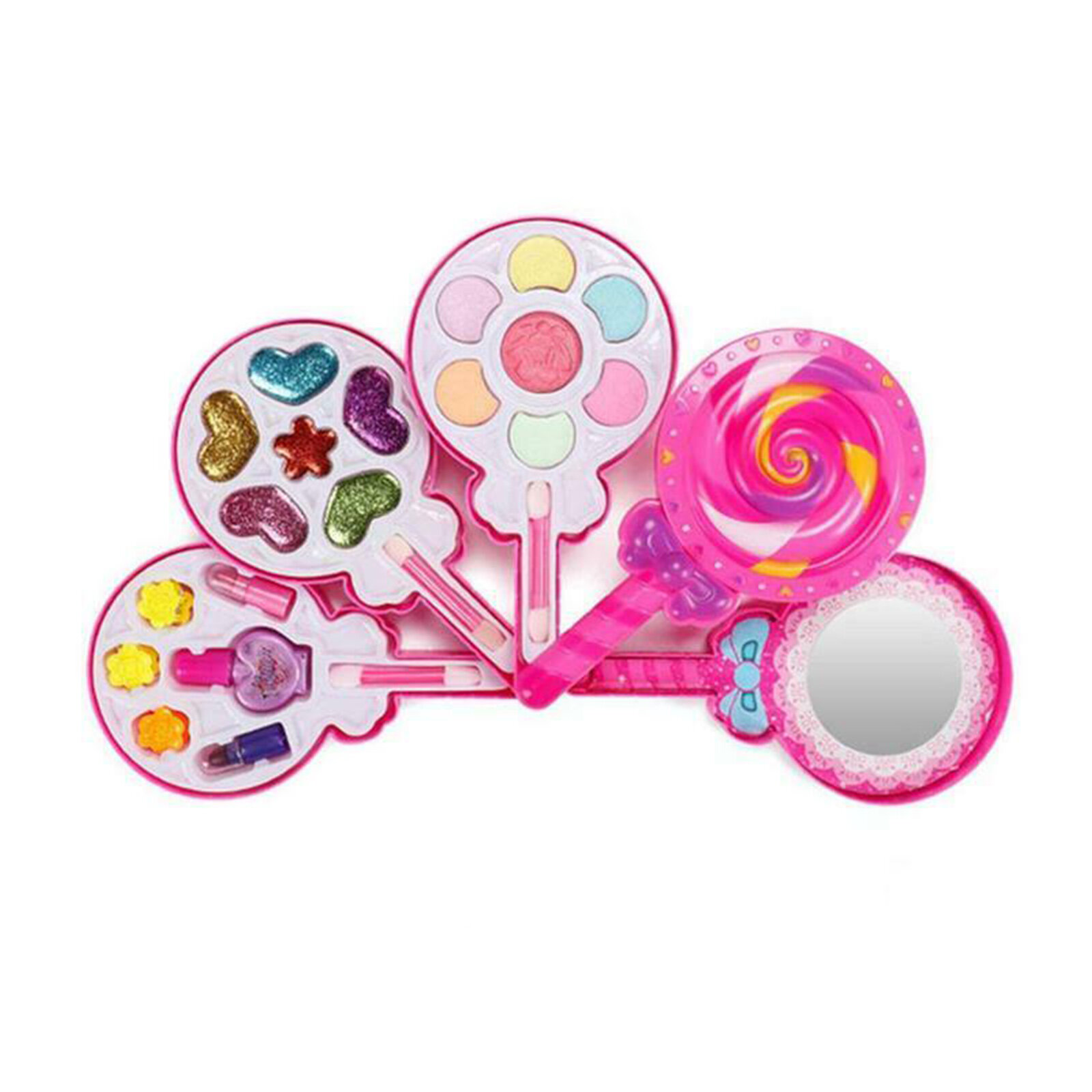 Палетка для макияжа для девочек Косметический набор для игры на вечеринках Лак для ногтей Тени для век Глиттер помада Розовый Материал ABS 7 оттенков румян 6 глиттер теней 2 помады 1 лак для ногтей 3 кисти 3 заколки для волос 1 зеркало Размеры упаковки