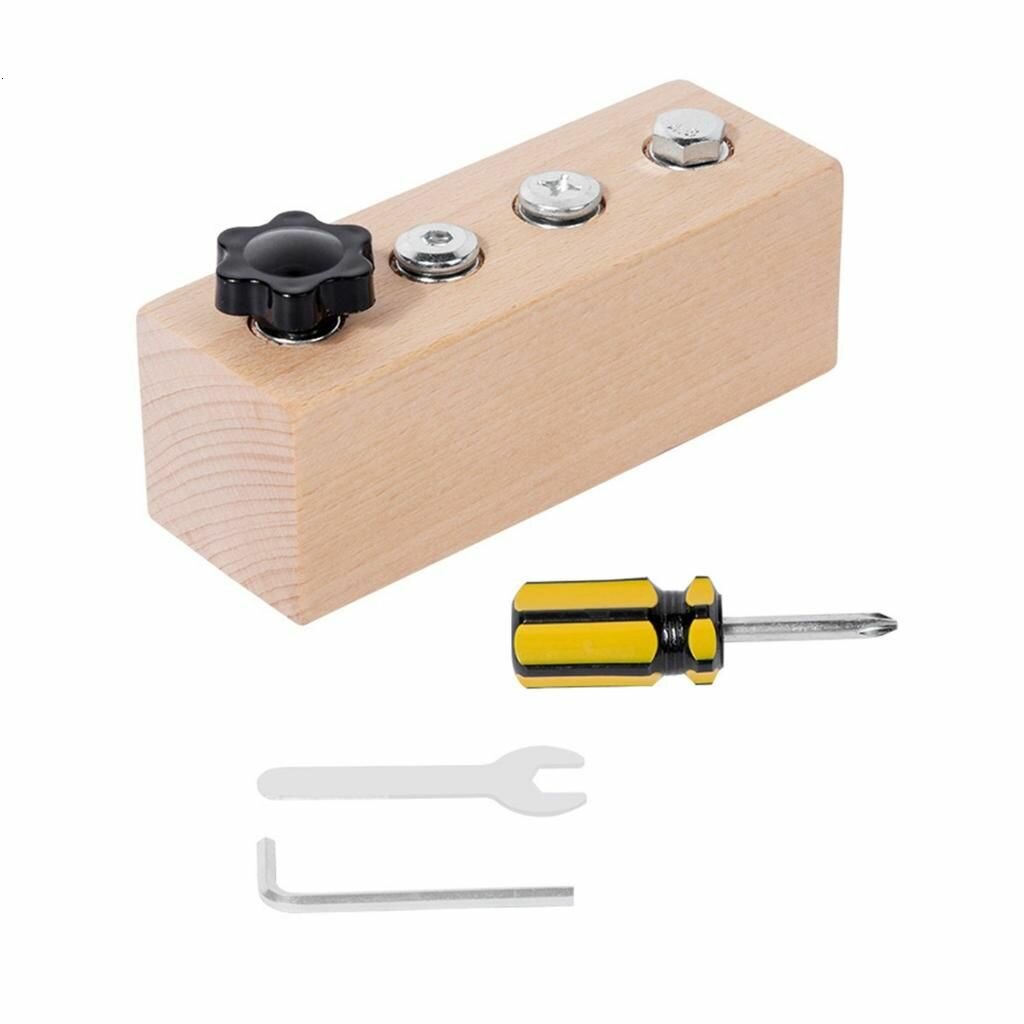 Деревянный конструктор с металлическими деталями для развития моторики у малышей, - 4 отверстия