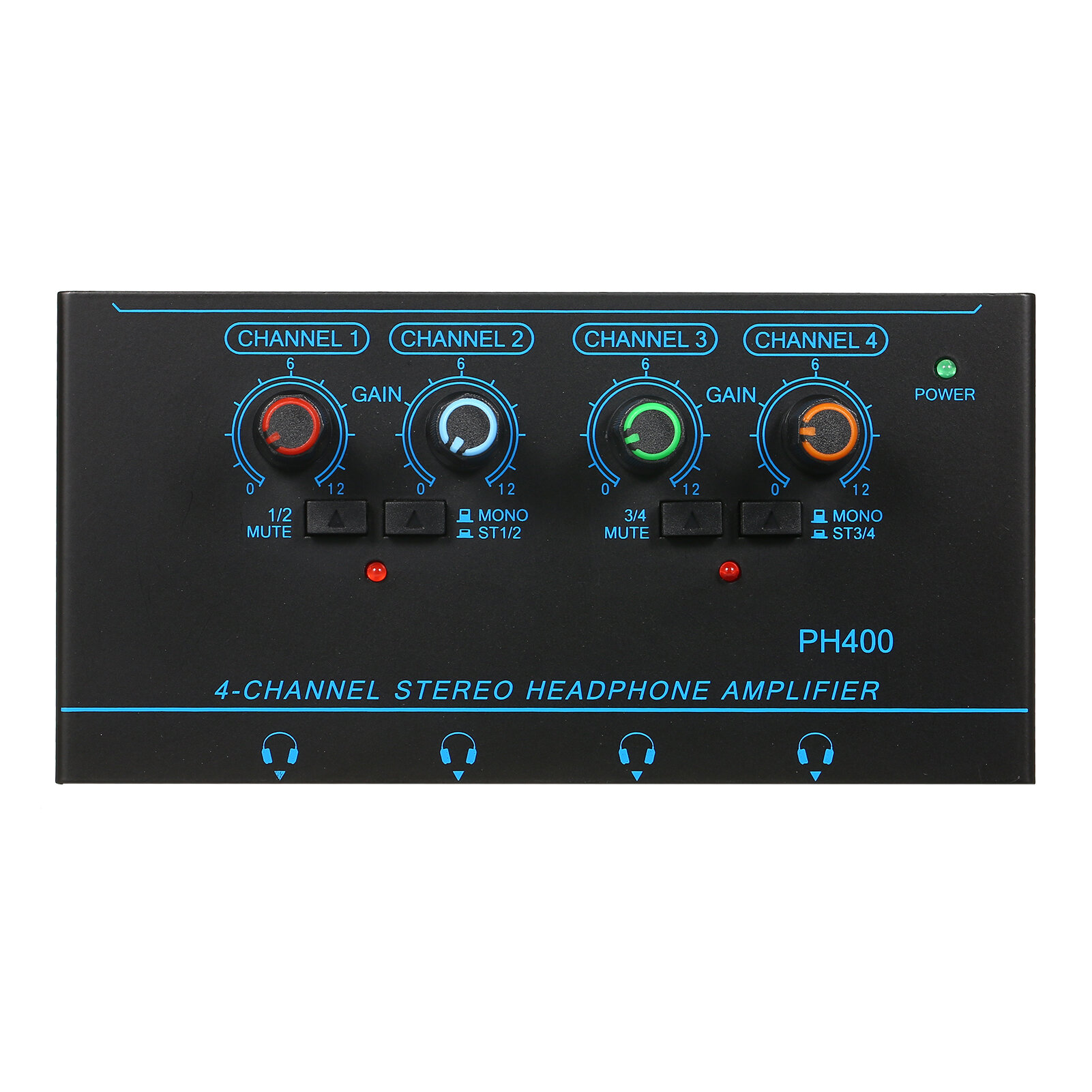 4-Channel Stereo Headphone Amplifier Compact 4 Channels Mini Audio Stereo Headphone Amp with 6.35mm/3.5mm Input Volume Control In-ear Monitoring System for Stage and Studios, Metal, 150*75*25mm, 338g, 439g, 23*11.4*5.8cm, 1 Headphone Amplifier, 1 Cable,