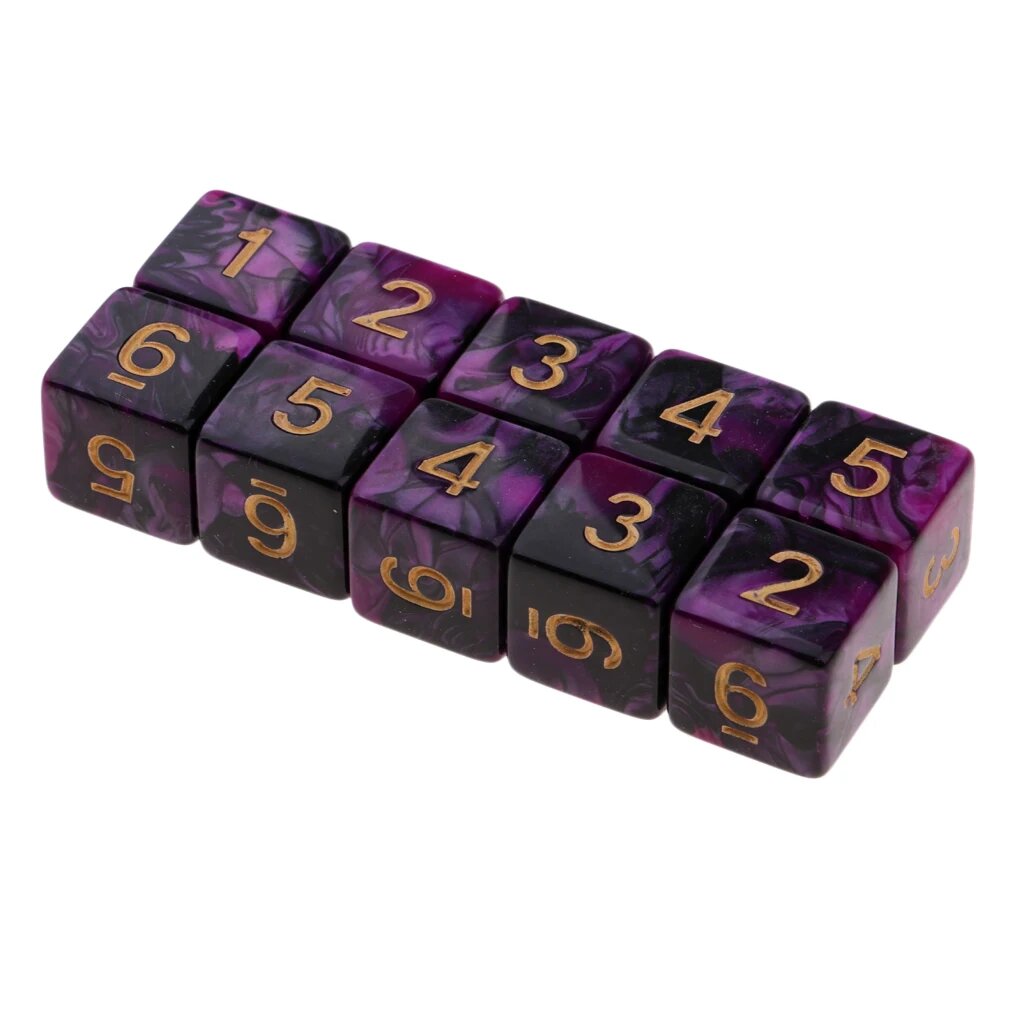 Набор кубиков D6 фиолетовый 10 шт. 16 мм, Purple Black