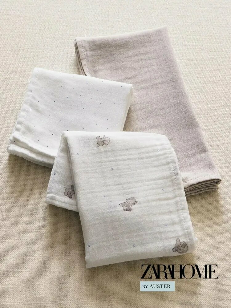 ZARA HOME Пеленка для малышей 55 x 55 см, Муслин, 2 шт ELEPHANTS
