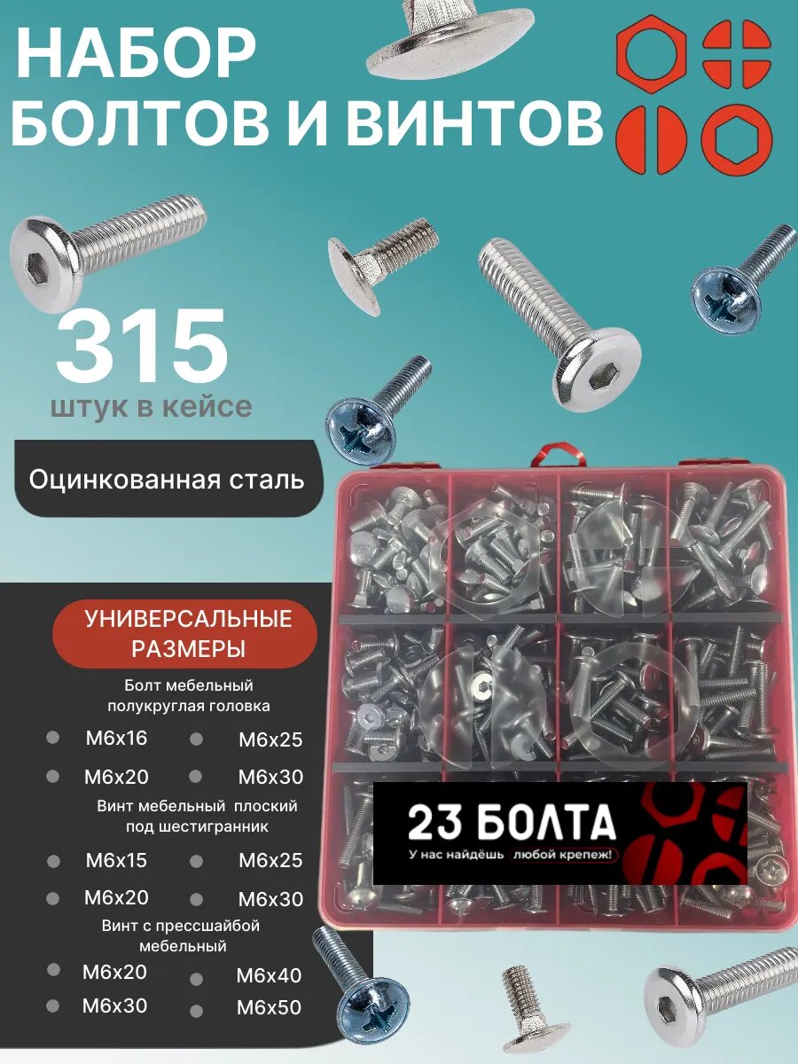 Мебельные винты , болты М6 в органайзере набор 1