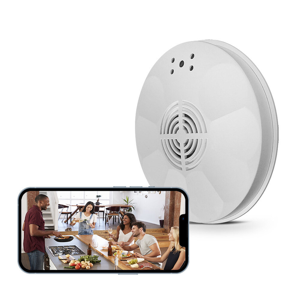 Камера безопасности SecureEye (с датчиком дыма) аккумулятор 800 мАч, ночное видение 940 нм, WiFi, хранение на SD-карте предотвращение потерь в розничной торговле