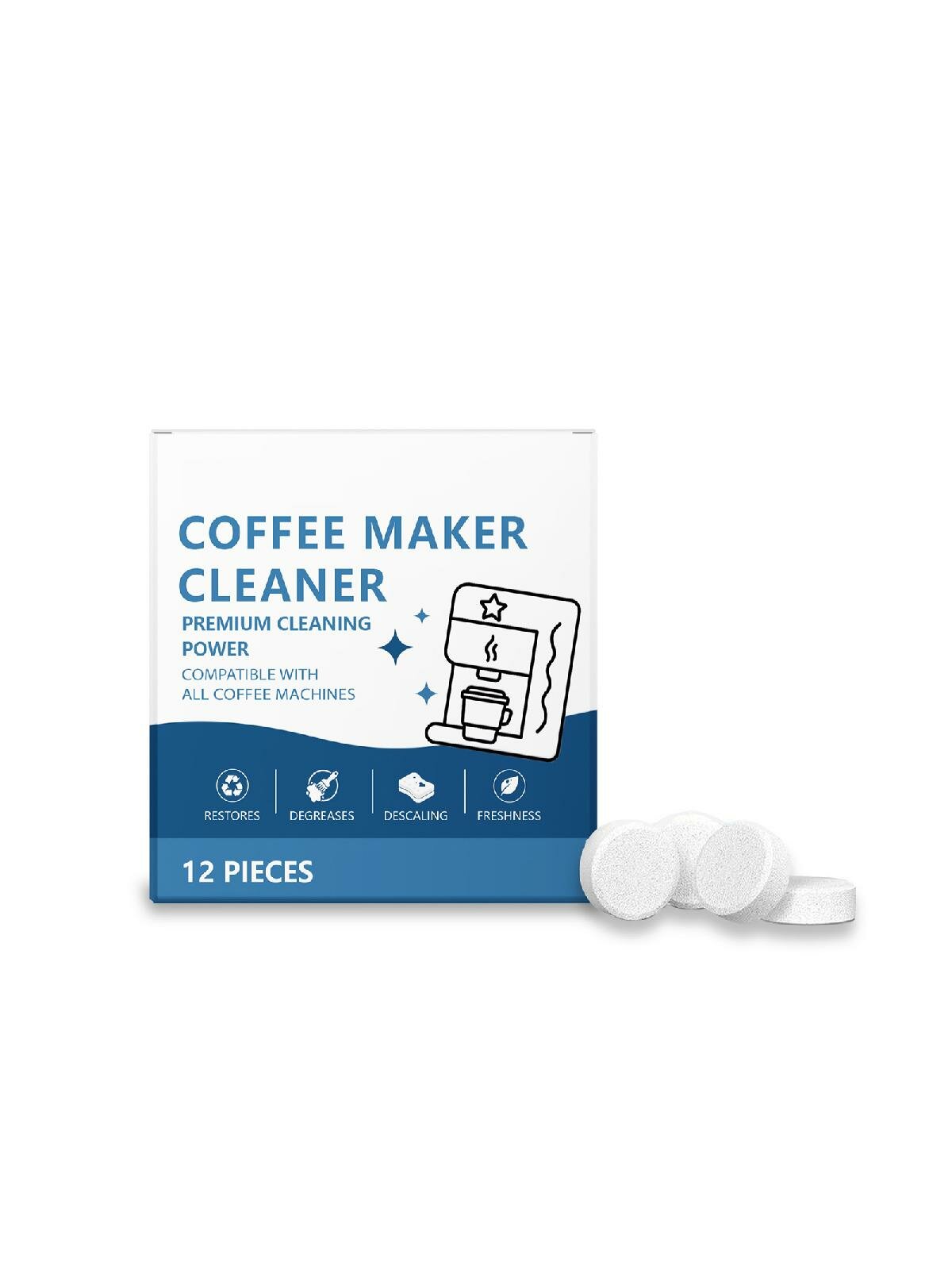 Средство для очистки кофемашин от накипи в таблетках - 24 шт, подходит для всех основных марок кофемашин, насадок для удаления накипи и очистки кофемашин, капельных кофемашин для приготовления кофе и эспрессо