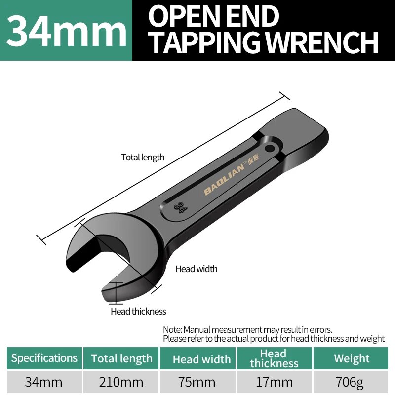 Многофункциональный односторонний твердый ключ с открытым концом и прямой ручкой сверхмощный 34MM