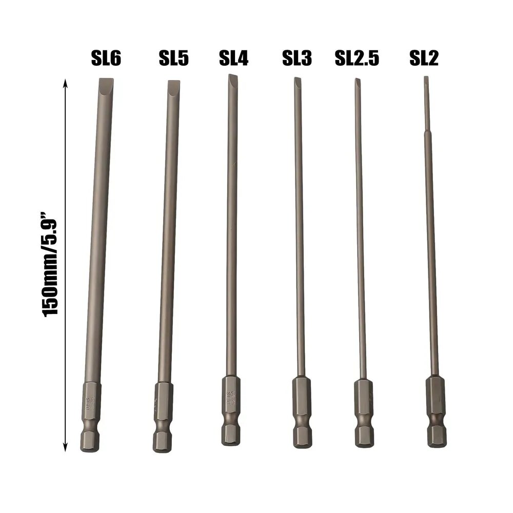 Набор из 6 штук бит для отвёртки с прорезями SL2-SL6, биты из легированной стали для ручной дрели, 150 мм