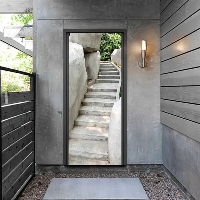 Декоративные наклейки на дверь, трехмерный узор ступенчатого коридора