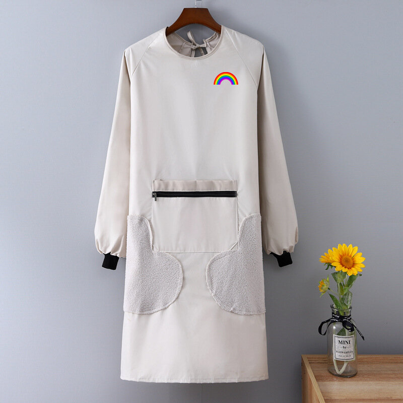 Водонепроницаемый фартук для мужчин и женщин, ПВХ, маслостойкий, для домашней кухни, взрослый, с длинными рукавами, мультяшный фартук с карманами, логотип, оптовая продажа