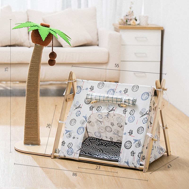 Кошачий лазательный комплекс с кокосовой пальмой, кошачья кровать, сизалевый столб, интегрированный кошачий гамак, кошачья спальная кровать, кошачий дерево, кошачий когтеточка, кошачья доска для когтеточки, кошачья кровать