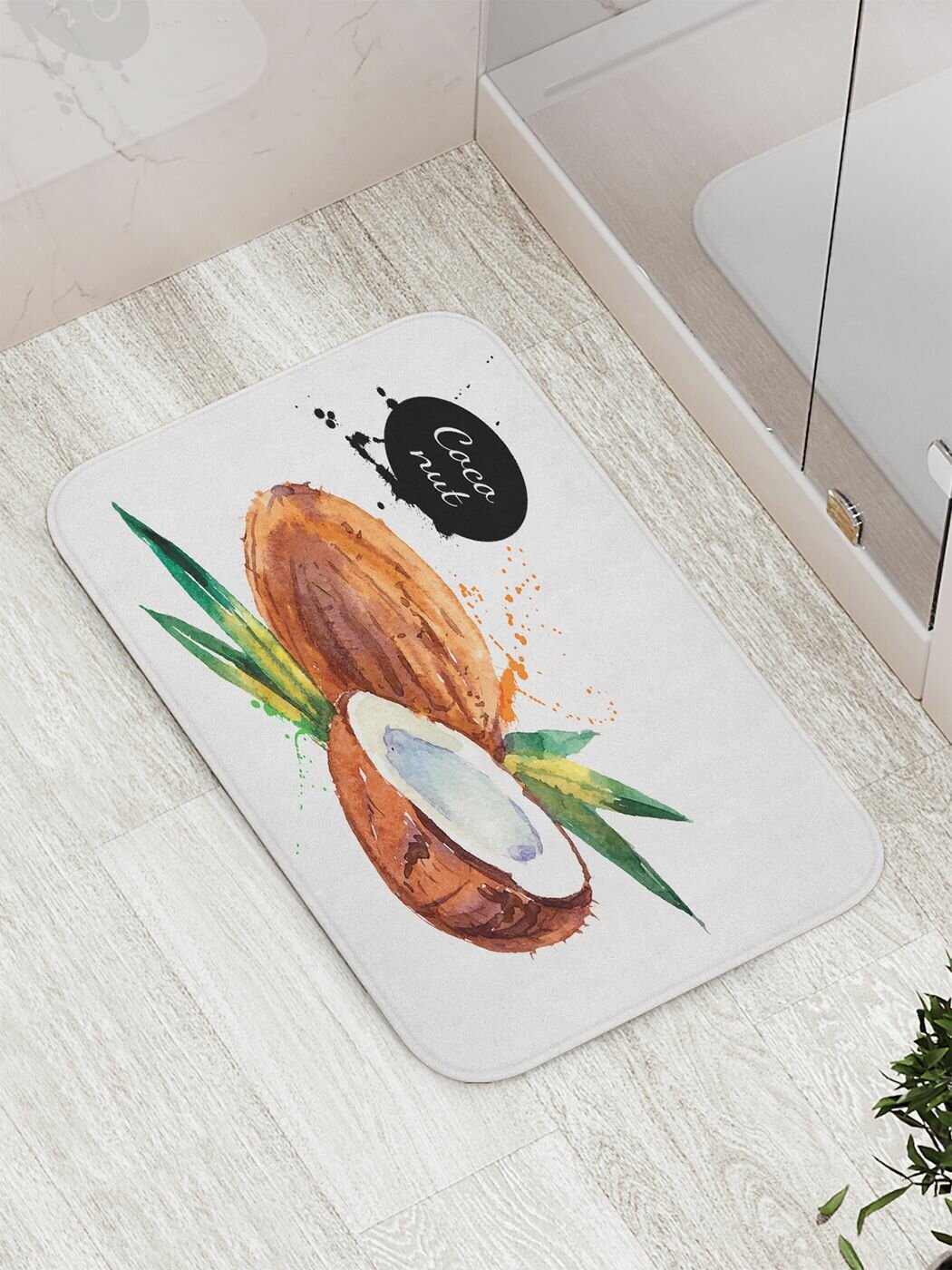 Коврик для ванной комнаты, туалета "Кокосовый орех" противоскользящий, 52х77 см, JoyArty