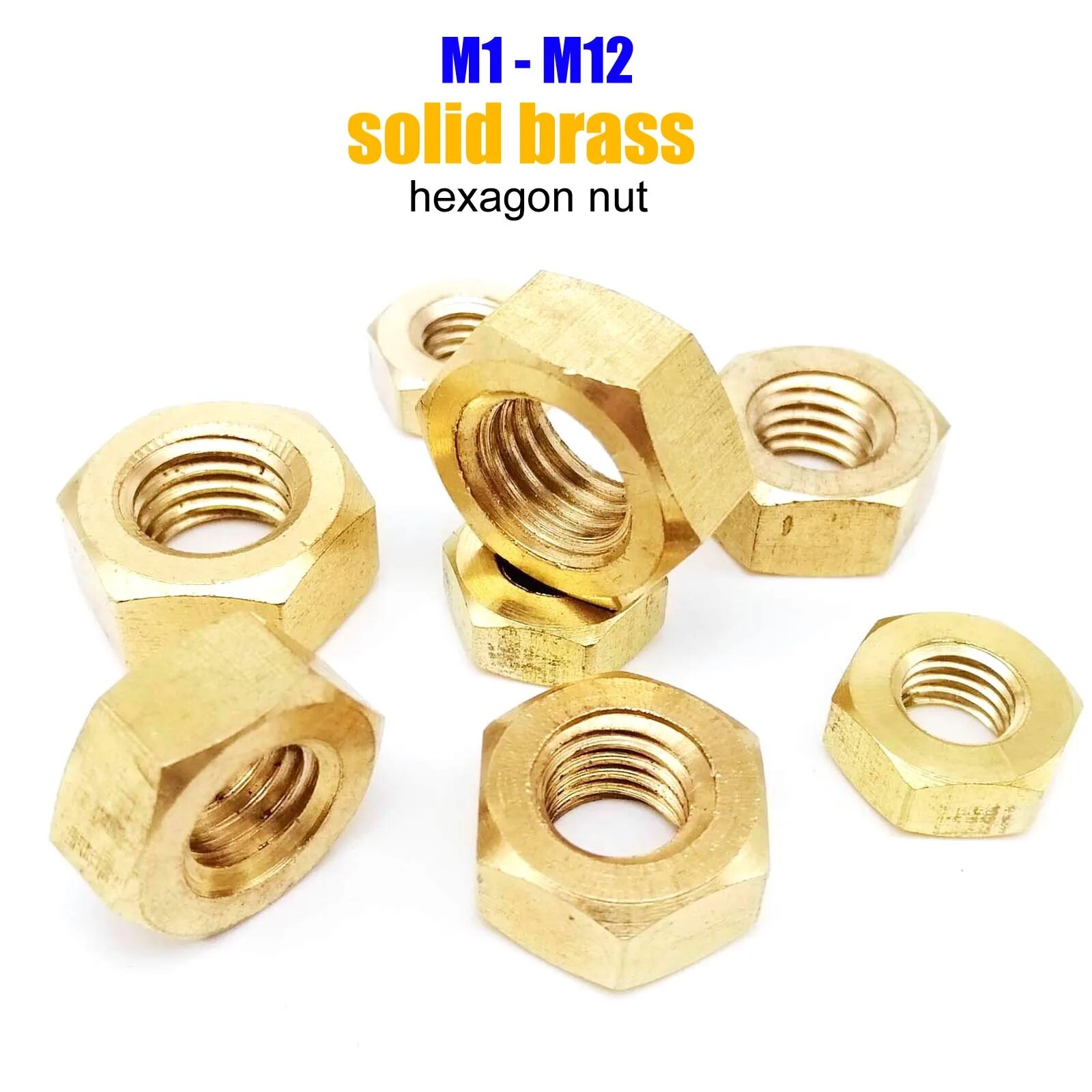 10/200 шт. DIN934 твердая латунная медная шестигранная гайка для M1 M1.2 M1.4 M1.6 M2 M2.5 M3 M4 M5 M6 M8 M10 M12 Винт с метрической резьбой