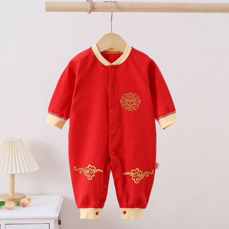 Красный наряд для новорожденного на полнолуние, тонкий комбинезон, праздничный ярко-красный бесшовный комбинезон для новорожденного на сто дней