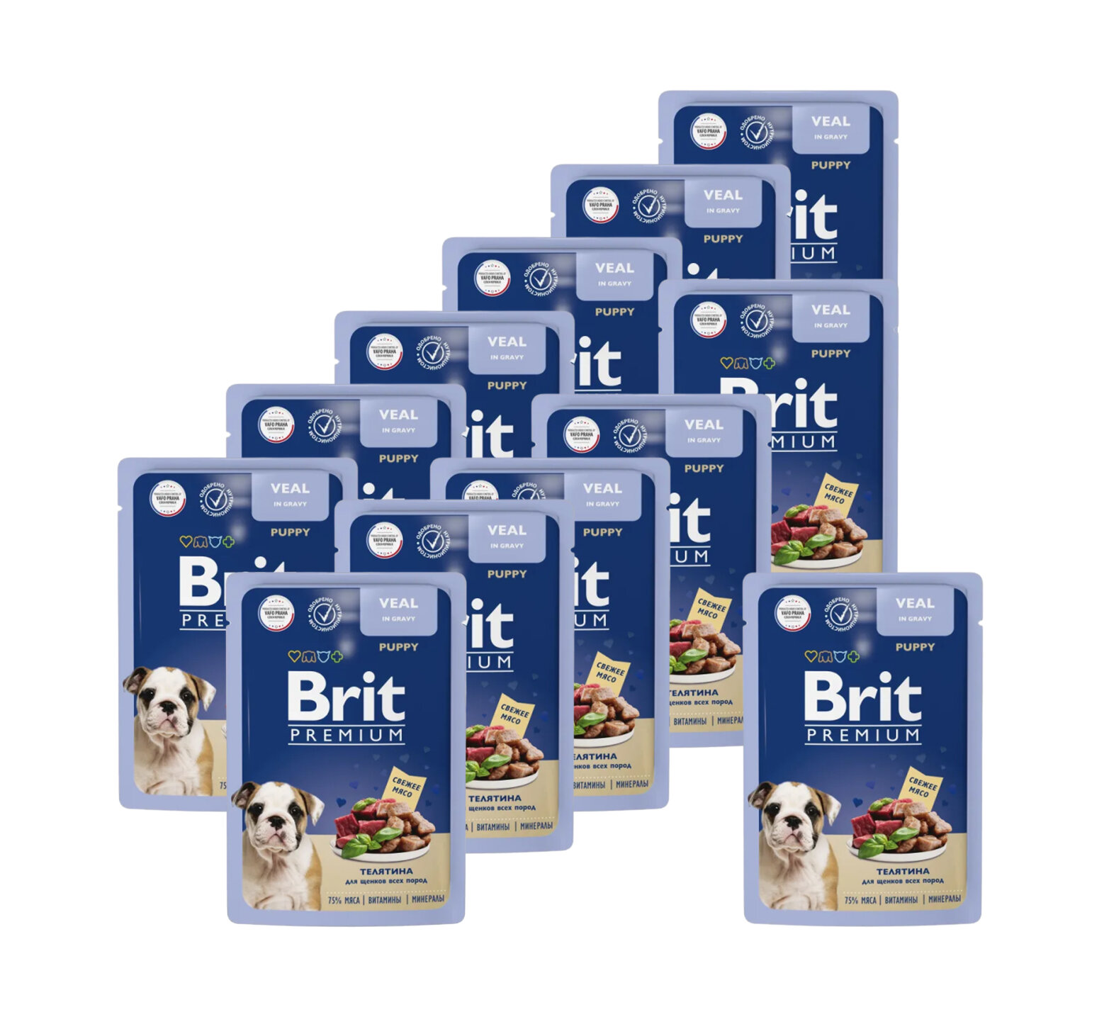BRIT PREMIUM, Пауч для щенков всех пород, Телятина в соусе, 85г x 12 шт.