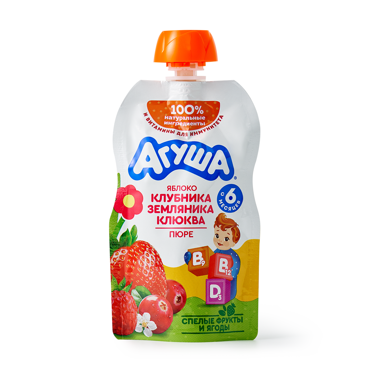 Пюре Агуша "Яблоко-Клубника-Земляника-Клюква", с 6 мес, 80 г