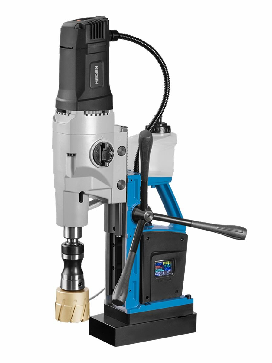 Бесщеточный магнитный сверлильный станок Heden DM-85X, 1980 Вт, 3 скорости до 430 об/мин, диаметр корончатых сверл до 85 мм, спиральных до 28 мм, нарезание резьбы до М24
