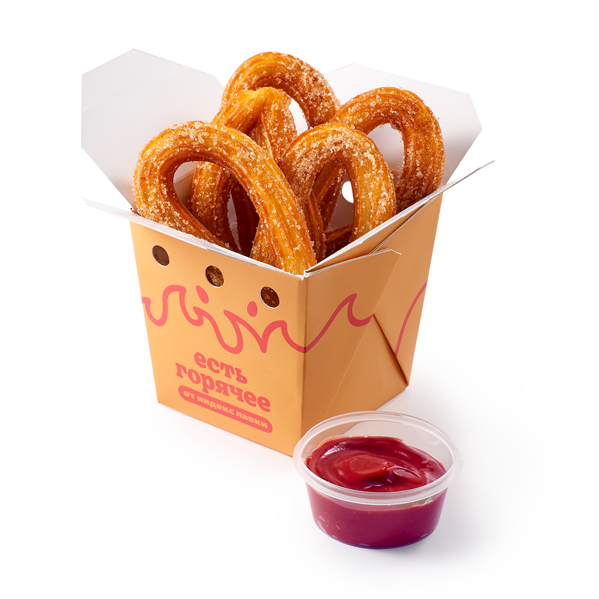 Чуррос "Есть Горячее", с соусом вишня-корица, хрустящие, 100г