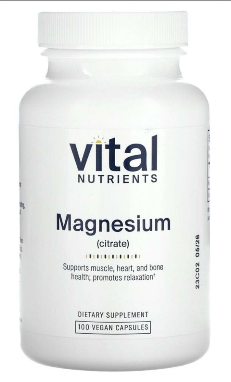 Vital Nutrients Магний для здоровья костей, мышц и нервной системы 100 капсул