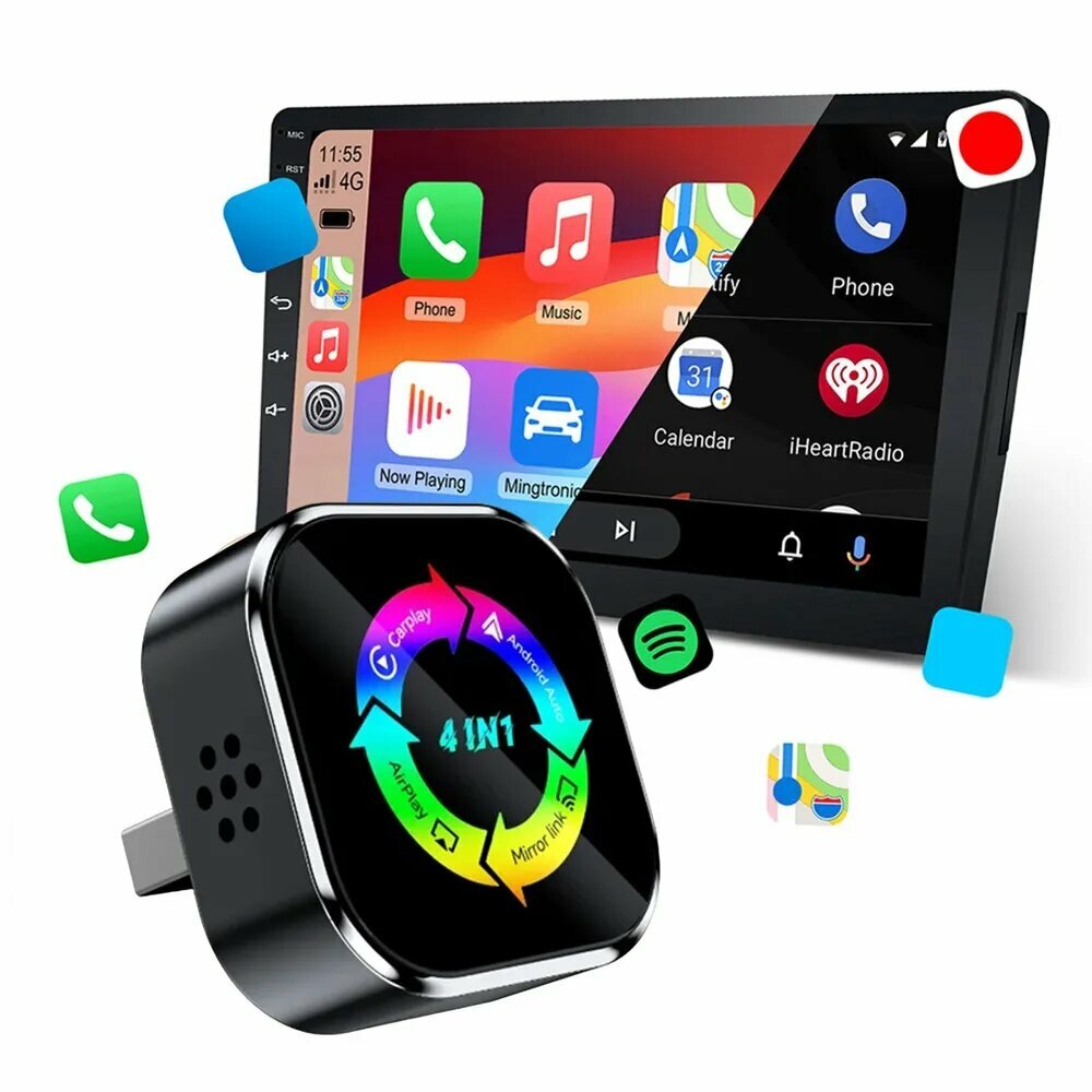 Беспроводной адаптер CarPlay для автомобиля 4 в 1 с поддержкой Android Auto, MirrorLink и AirPlay