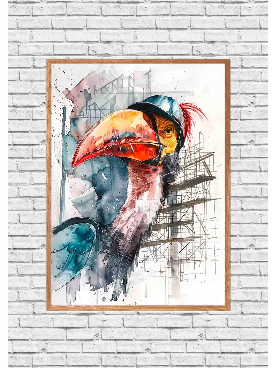 Птица-носорог-строитель птиц 0, Плакат 30x42см