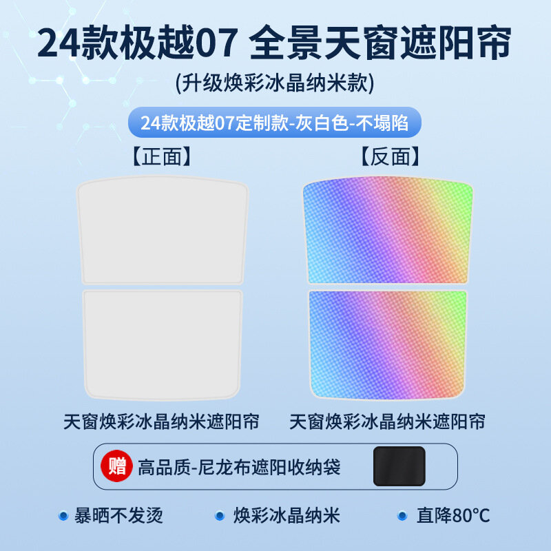 Ji Yue 2024 модель 07 раздельная солнцезащитная шторка для автомобильного люка - серый с блестящим ледяным узором, 2