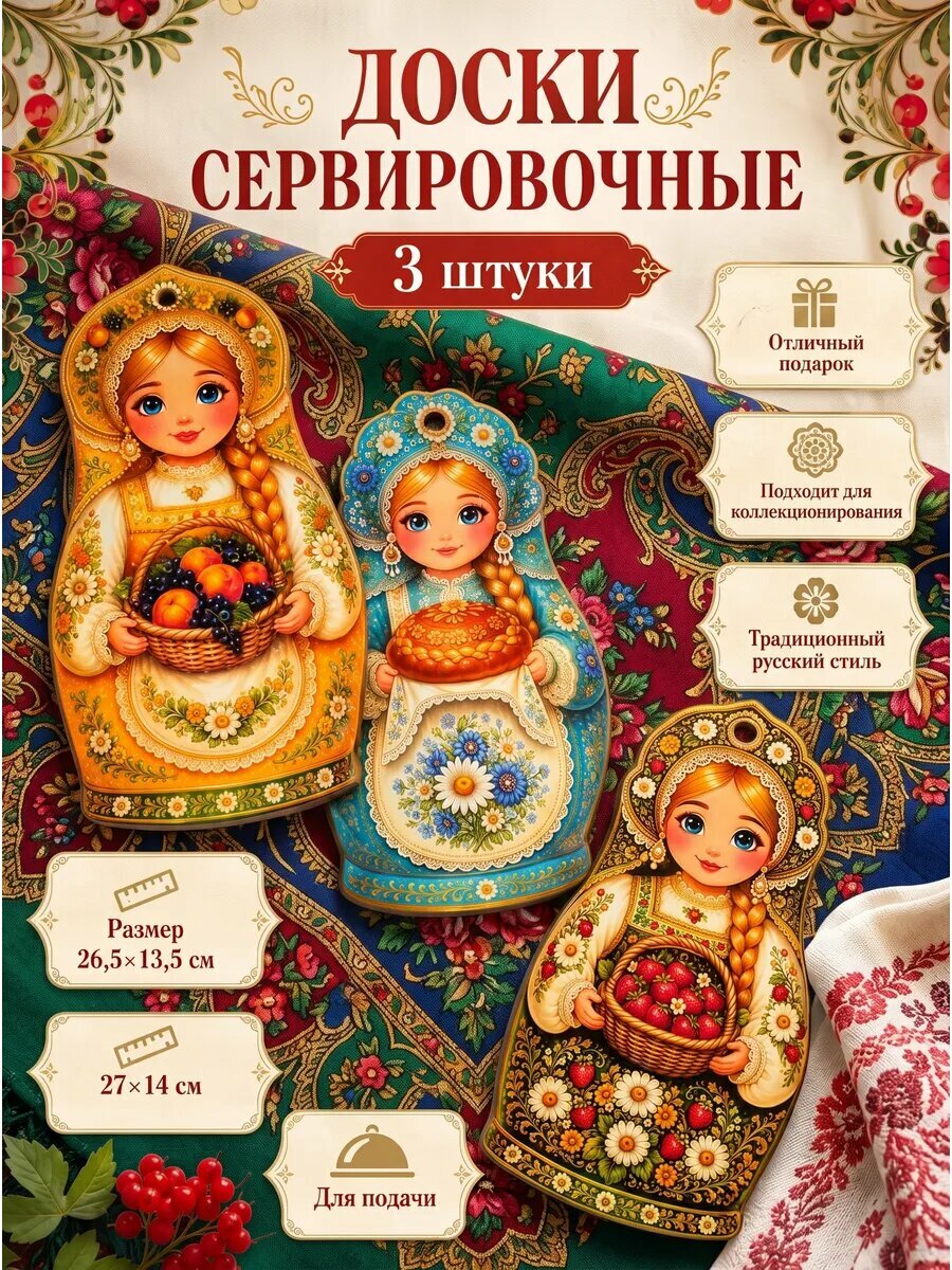 Доски сервировочные , Матрёшки, 3 штуки