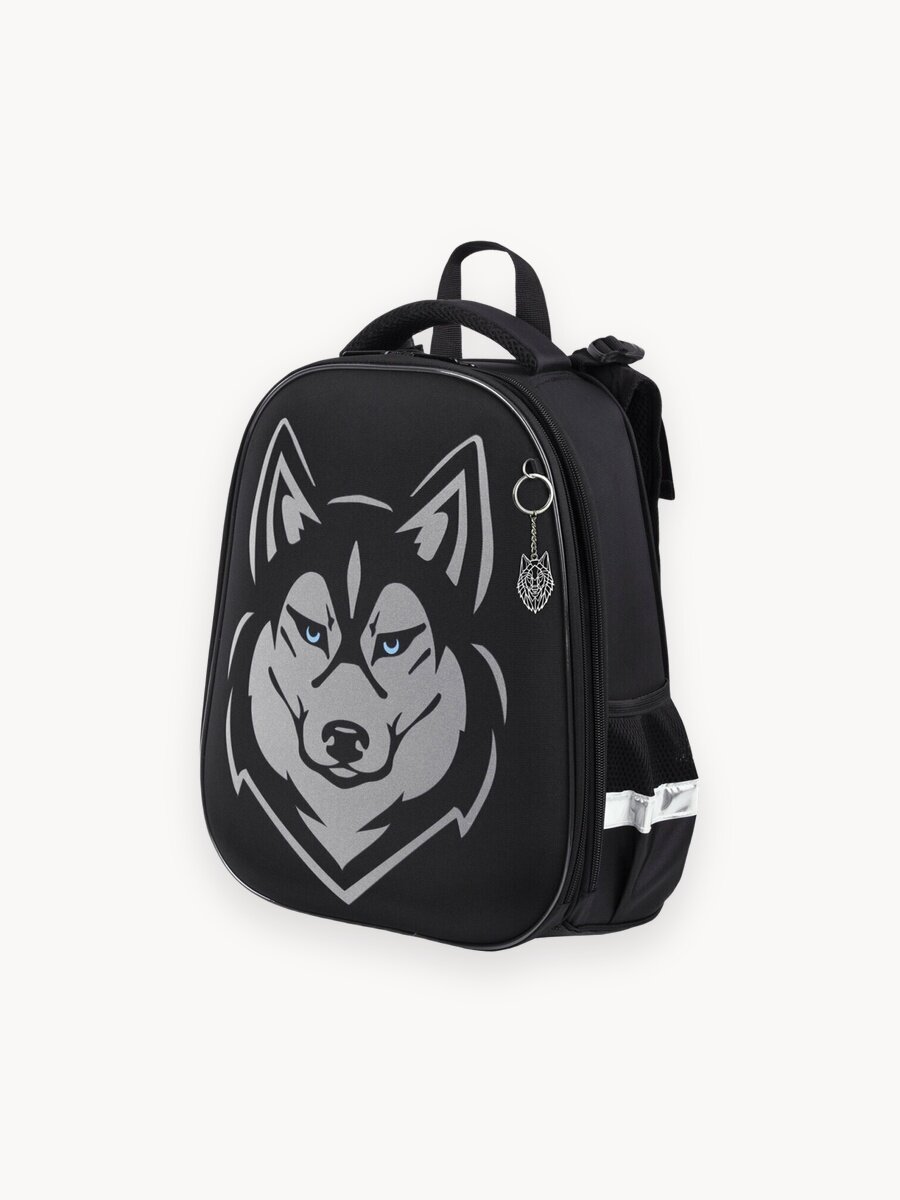 Ранец / рюкзак / портфель школьный для мальчика первоклассника Brauberg Shiny, 2 отделения, с брелком, Husky, Светящийся Рисунок, 38х28х14 см, 271383