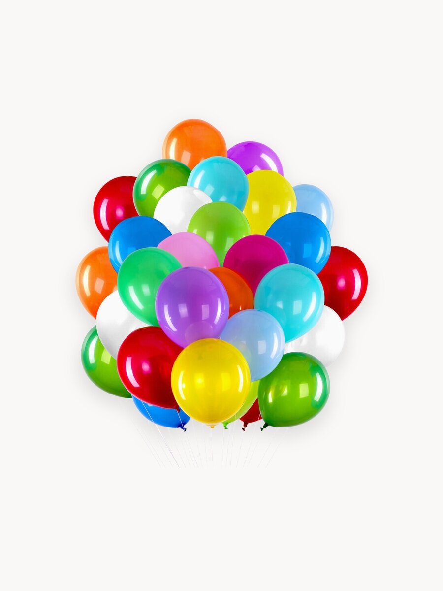 Шарики воздушные набор на день рождения, праздник, для фотозоны 30см, 50 штук, Яркие Цвета, ассорти, Brauberg Kids, 591880