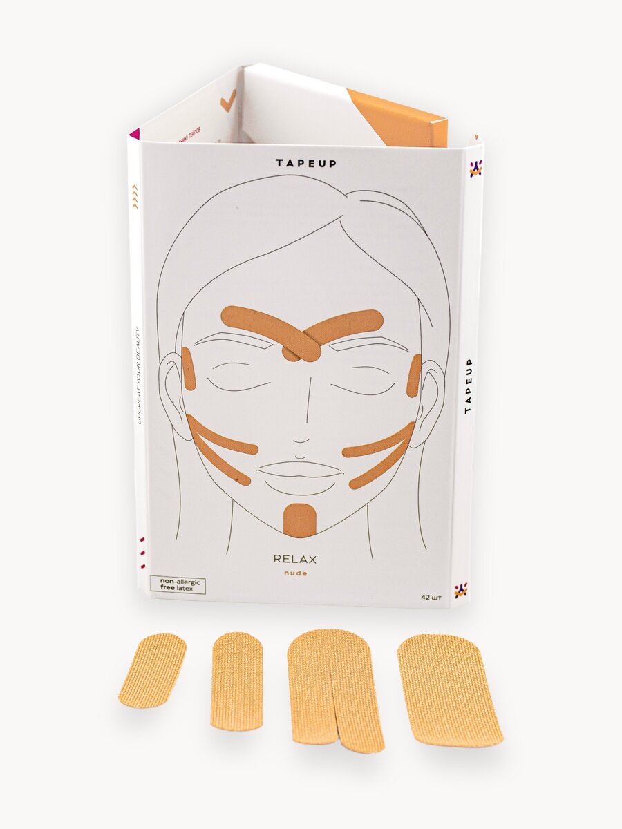 TAPEUP RELAX NUDE/ Преднарезанные кинезио тейпы для лица готовые к аппликации/ против морщин и отеков