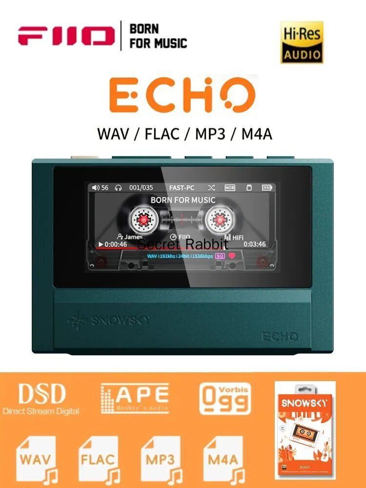 FiiO SnowSky ECHO Портативный Bluetooth MP3-плеер с системой двойного вывода объемом 4 ГБ и поддержкой CS43198 DSD WAV