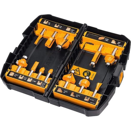 Фрезы по дереву в кейсе Dewalt DT90016-QZ [12шт, Z2, хвост 8мм]