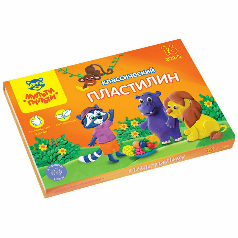 Пластилин Мульти-Пульти "Приключения Енота", 16 цветов, 320г, со стеком, картон, 236484