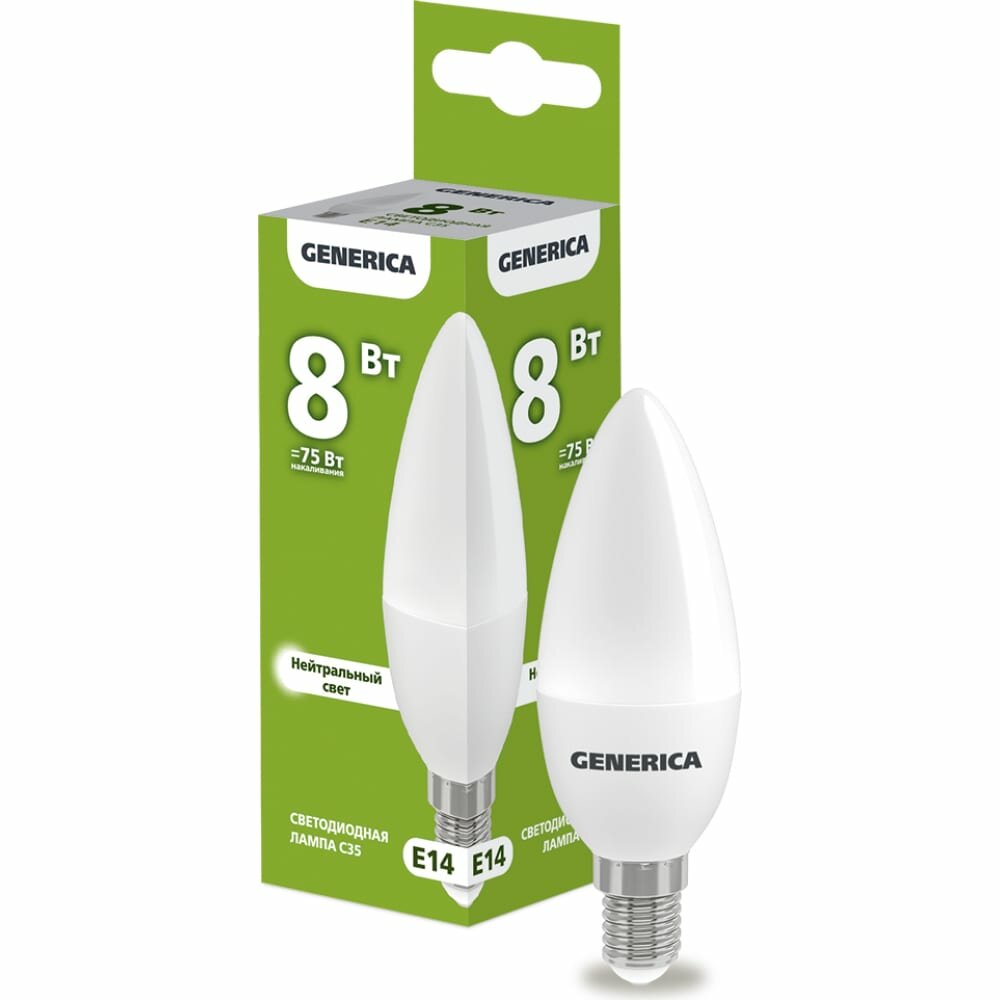 Светодиодная лампа GENERICA C35 свеча 8Вт 230В 4000К E14 LL-C35-08-230-40-E14-G