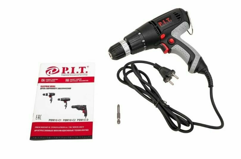 Дрель-шуруповерт сетевой P.I.T. РВМ10-C1 (400Вт, БЗП10мм, 22Нм, 0-800 об/мин, электронная регулировка оборотов, вес: 1,2кг)